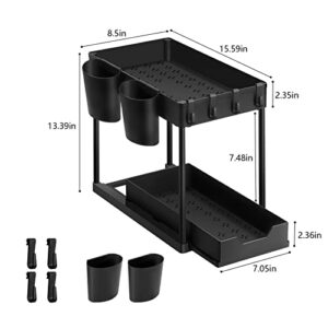 Bathroom Under Sink Organizers Storage - Kitchen Under Sink Organizer Under Sink Shelves Under Sink Cabinet Organizer Stackable Undersink Storage Under Counter Storage Organizer with Hook, Hanging Cup