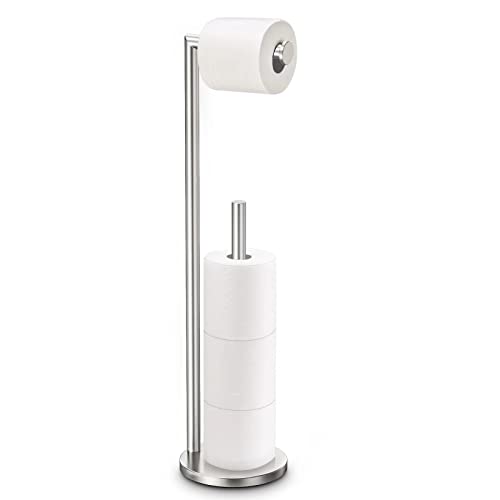 Toilet Paper Holder Stand, Toilet Paper Stand Brushed Nickel , Free Standing Toilet Paper Holder, Toilet Paper Holder with Storage by Bathth