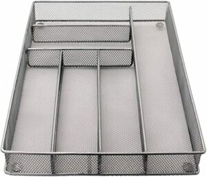 maypes kitchen utensil silverware tray – drawer organizer for flateware – drawer mesh organizer (silver)