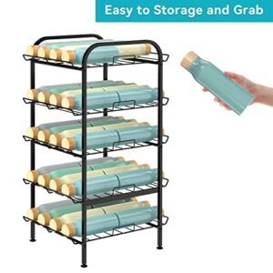 Water Bottle Organizer 5 Tier Free Standing Water Bottle Storage Shelf Adjustable Water Bottle Holder Stand Metal Beverage Can Rack for Pantry Kitchen Party Black