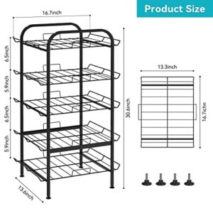 Water Bottle Organizer 5 Tier Free Standing Water Bottle Storage Shelf Adjustable Water Bottle Holder Stand Metal Beverage Can Rack for Pantry Kitchen Party Black