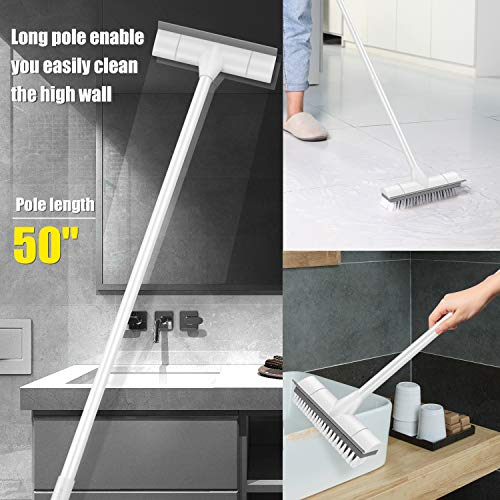 BOOMJOY Floor Scrub Brush with Long Handle -50" Stiff Brush, 2 in 1 Scrape and Brush,Tub and Tile Brush for Cleaning Bathroom, Patio, Kitchen, Wall and Deck