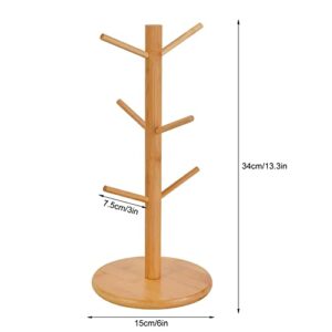 Petucer Mug Holder Tree, Coffee Cup Holder, Coffee Mug Holder for Counter Stand, Countertop Mug Tree, Tea Cup Organizer and Bamboo Mug Rack with 6 Hooks