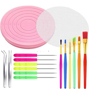 16pcs cookie decorating kit supplies including 1 acrylic cookie turntable, 6 cookie scribe needle, 6 cookie decoration brushes, 2 tweezers and 1 anti-slip silicone mat (a)