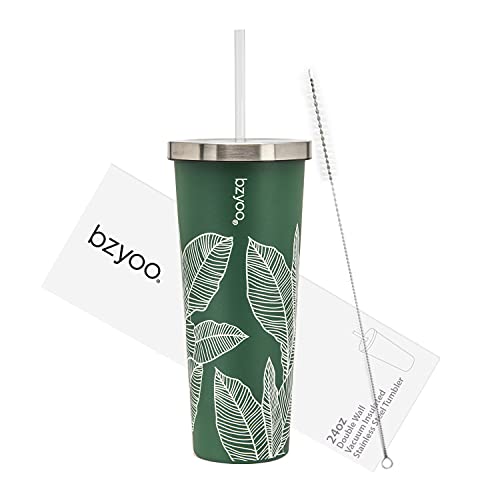 bzyoo SUP Double Wall Vacuum Insulated Tumbler with Straw and Lid Stainless Steel Water Bottle Travel Mug Cup Valentines Gifts For Him & Her, 24oz (710ml) Color: Leaf Green