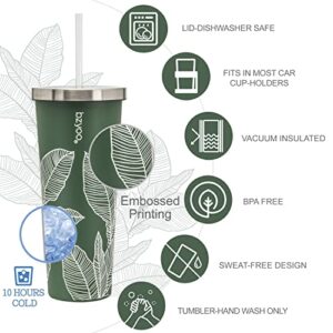 bzyoo SUP Double Wall Vacuum Insulated Tumbler with Straw and Lid Stainless Steel Water Bottle Travel Mug Cup Valentines Gifts For Him & Her, 24oz (710ml) Color: Leaf Green