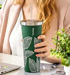 bzyoo SUP Double Wall Vacuum Insulated Tumbler with Straw and Lid Stainless Steel Water Bottle Travel Mug Cup Valentines Gifts For Him & Her, 24oz (710ml) Color: Leaf Green