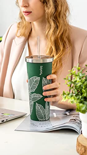 bzyoo SUP Double Wall Vacuum Insulated Tumbler with Straw and Lid Stainless Steel Water Bottle Travel Mug Cup Valentines Gifts For Him & Her, 24oz (710ml) Color: Leaf Green