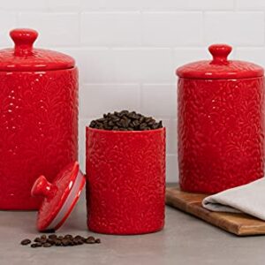 10 Strawberry Street Kitchen Canister Set, Fleur Red (Pack of 3)