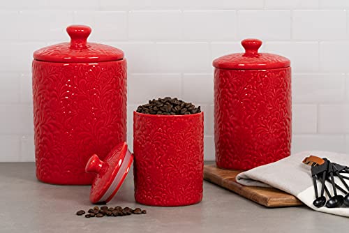 10 Strawberry Street Kitchen Canister Set, Fleur Red (Pack of 3)