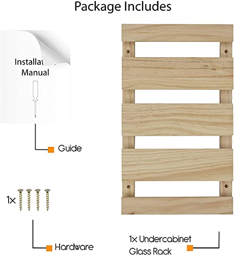 Rustic State 4 Sectional Adjustable Under Cabinet Mount Wood Stemware Rack Hanging Shelf Glassware Holder Bar Organizer with up to 12 Wine Glass Storage 10 Inch Deep Natural