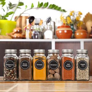 AOZITA 14 Pcs Glass Spice Jars with Spice Labels - 4oz Empty Square Spice Bottles - Shaker Lids and Airtight Metal Caps - Chalk Marker and Silicone Collapsible Funnel Included