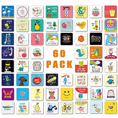 Lunch Box Notes for Kids, 60 Cute Design Positive Affirmation Lunch Box Cards for Kindergarten Kids - Inspirational & Motivational Love Notes for Lunchbox for Boys Girls( With Blank Space)