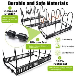 Levanco 10+ Expandable Pan Organizer Rack, 10 Adjustable Compartments Pot Rack, Pot Lid Organizer Rack for Kitchen Cabinet Pantry Storage