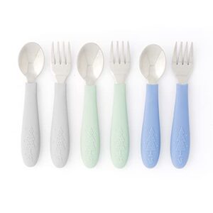 elk and friends kids silverware with silicone handle | childrens safe flatware | toddler utensils | baby spoons + forks | stainless steel cutlery