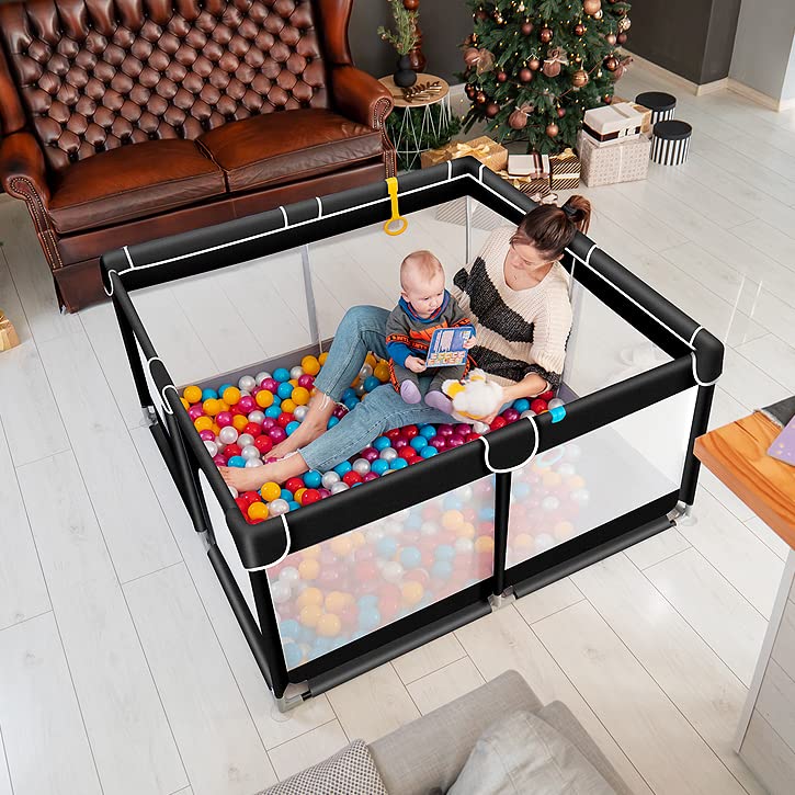 TODALE Baby Playpen for Toddler, Large Baby Play Yard, Safe No Gaps Playpen for Babies,Baby Gate Playpen(Black,50”×50”)