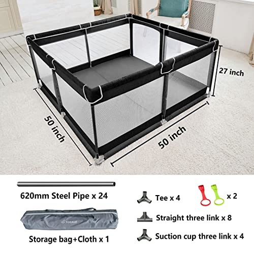 TODALE Baby Playpen for Toddler, Large Baby Play Yard, Safe No Gaps Playpen for Babies,Baby Gate Playpen(Black,50”×50”)