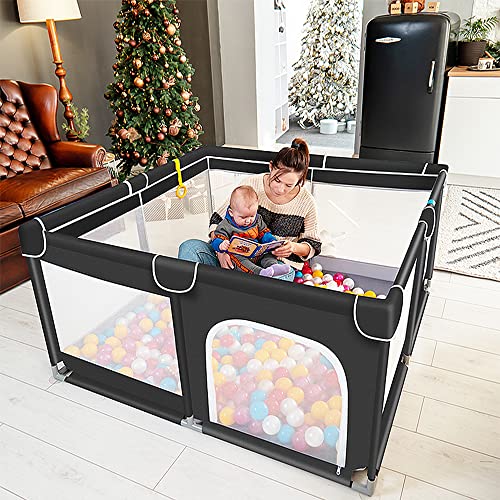 TODALE Baby Playpen for Toddler, Large Baby Play Yard, Safe No Gaps Playpen for Babies,Baby Gate Playpen(Black,50”×50”)