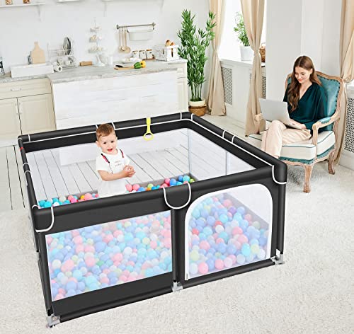 TODALE Baby Playpen for Toddler, Large Baby Play Yard, Safe No Gaps Playpen for Babies,Baby Gate Playpen(Black,50”×50”)