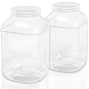 zoofox 2 pack clear plastic jars, 1.5 gallon square plastic containers with screw-on lids, refillable bpa free empty plastic jars for kitchen & household storage of dry goods, peanut, candy and more, airtight food storage