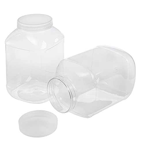 ZOOFOX 2 Pack Clear Plastic Jars, 1.5 Gallon Square Plastic Containers with Screw-On Lids, Refillable BPA Free Empty Plastic Jars for Kitchen & Household Storage of Dry Goods, Peanut, Candy and More, Airtight Food Storage