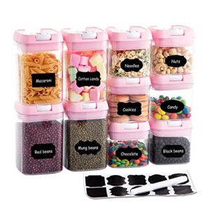 rubtlamp airtight food storage container with easy lock lids, 10pcs kitchen & pantry organization for cereal, dry food, flour and sugar, pasta containers for pantry, includes 10 labels & 1 pen(pink)