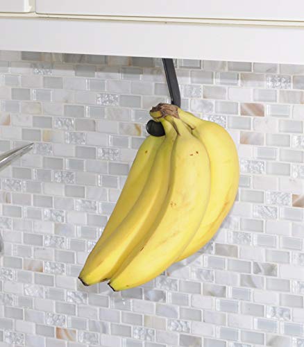 Banana Hook Hanger Under Cabinet Hook Ripens Bananas with Less Bruises, Hang Other Lightweight Kitchen Items, Folds Up Out of Sight When Not in Use, Self-Adhesive + Pre-drilled Screw Holes (Black)