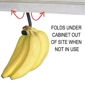 Banana Hook Hanger Under Cabinet Hook Ripens Bananas with Less Bruises, Hang Other Lightweight Kitchen Items, Folds Up Out of Sight When Not in Use, Self-Adhesive + Pre-drilled Screw Holes (Black)