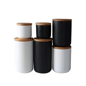 Food Storage Jar Strong Ceramic Storage Canisters with Airtight Seal Bamboo Lid Modern Design Seal Damp-Proof Kitchen Jar for Coffee, Tea, Spice and More (Black(M: 10.3X14.5cm))