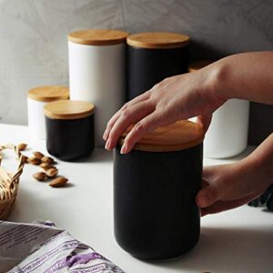 Food Storage Jar Strong Ceramic Storage Canisters with Airtight Seal Bamboo Lid Modern Design Seal Damp-Proof Kitchen Jar for Coffee, Tea, Spice and More (Black(M: 10.3X14.5cm))