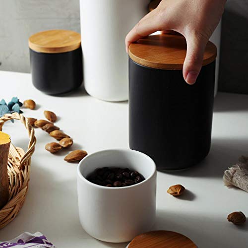 Food Storage Jar Strong Ceramic Storage Canisters with Airtight Seal Bamboo Lid Modern Design Seal Damp-Proof Kitchen Jar for Coffee, Tea, Spice and More (Black(M: 10.3X14.5cm))