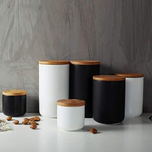 Food Storage Jar Strong Ceramic Storage Canisters with Airtight Seal Bamboo Lid Modern Design Seal Damp-Proof Kitchen Jar for Coffee, Tea, Spice and More (Black(M: 10.3X14.5cm))