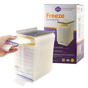 milkies freeze organizer for breast milk storage bags, simple container storing system for freezing breastmilk to feed baby, reusable accessories, use with all milk bags for breastmilk organization