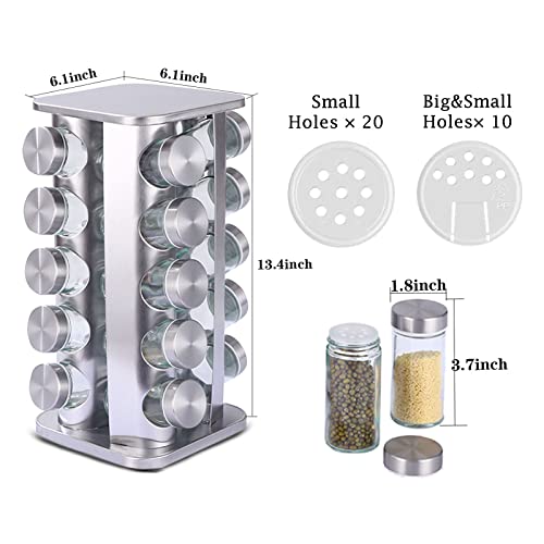 KALINCO Rotating Spice Rack, Spice Rack Organizer for Cabinet, Spice Rack with Jars(20-Jar), Revolving Spice Organizer, Spice Carousel Tower for Kitchen