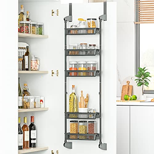 keren Over The Door Pantry Organizer - 6-Tier Home Organization Steel & Resin Construction with Sturdy Hooks Hanging, Cans, Spice, Storage, Closet, Black, 18.5x59.5