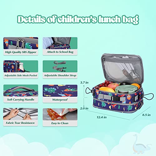 Maelstrom Lunch Box Kids,Expandable Kids Lunch Box,Insulated Lunch Bag for Kids,Lightweight Reusable Lunch Tote Bag for Boy/Girl,Suit for School/Picnic,9L,Dinosaur