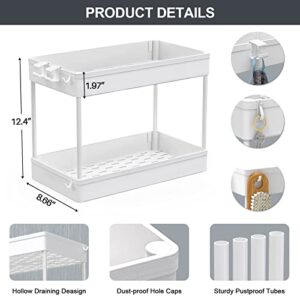 SPACEKEEPER Under Sink Organizer, 2 Tier Under Sink Storage Organizer, Bathroom Standing Rack, Bath Collection Slide-out Baskets with Hooks, Multi-purpose Storage Shelf for Bathroom Kitchen, White