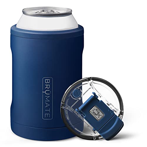 BrüMate Hopsulator DUO 2-in-1 Can Cooler Insulated for 12oz Cans + 100% Leak Proof Tumbler with Lid | Can Coozie Insulated for Hard Seltzer, Beer, Soda and Energy Drinks (Matte Navy)