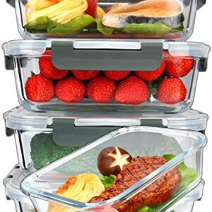 M MCIRCO [5-Packs, 36 Oz.] Glass Meal Prep Containers with Lifetime Lasting Snap Locking Lids Glass Food Containers,Airtight Lunch Container,Microwave, Oven, Freezer and Dishwasher (4.5 Cup)