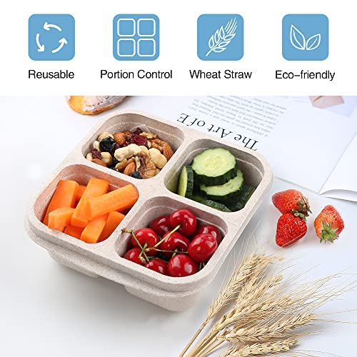 PUiKUS 4 Pack Snack Containers, 4 Compartments Bento Snack Box, Reusable Meal Prep Lunch Containers for Kids Adults, Divided Food Storage Containers for School Work Travel