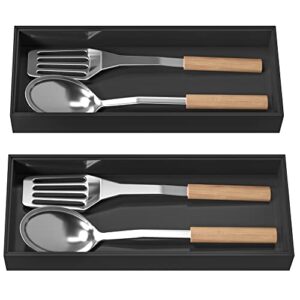 VeyFey Bamboo Drawer Organizer, Stackable Utensil Organizer for Kitchen, Black Silverware Tray for Drawer 15" x 6" x 2" Set of 2