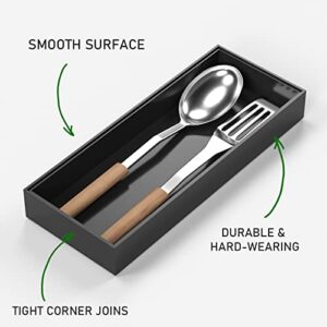 VeyFey Bamboo Drawer Organizer, Stackable Utensil Organizer for Kitchen, Black Silverware Tray for Drawer 15" x 6" x 2" Set of 2