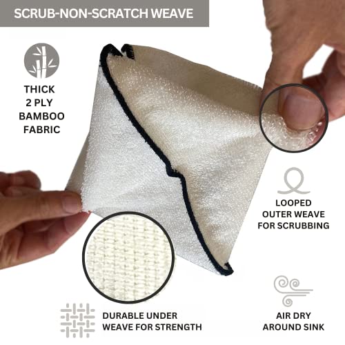 Whiffkitch Bamboo Dishcloths for Kitchen and Multi Surface Cleaning, 6"x7" 6pk Set, Reusable, Washable, Scrub-Non-Scratch, Extra Absorbent, Quick Drying, Eco Friendly Rags, Household Essential Cloths