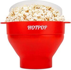 the original hotpop microwave popcorn popper, silicone popcorn maker, collapsible bowl bpa-free and dishwasher safe- 20 colors available (red)