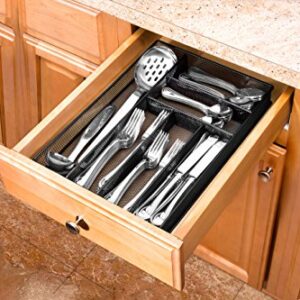 Flatware Drawer Organizer - Slip Resistant Kitchen Tray with 6 Sections to Neatly Arrange Cutlery and Serving Utensils. Also Great to Keep Your Desk Drawer and Office Supplies Well Organized (Black)