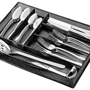 Flatware Drawer Organizer - Slip Resistant Kitchen Tray with 6 Sections to Neatly Arrange Cutlery and Serving Utensils. Also Great to Keep Your Desk Drawer and Office Supplies Well Organized (Black)