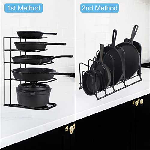 Toplife Heavy Duty Pan Organizer, 5 Tier Pot and Pan Organizer Rack for Cast Iron Skillets, Griddles and Pots - Durable Steel Construction- No Assembly Required - Black