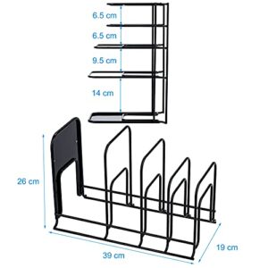 Toplife Heavy Duty Pan Organizer, 5 Tier Pot and Pan Organizer Rack for Cast Iron Skillets, Griddles and Pots - Durable Steel Construction- No Assembly Required - Black