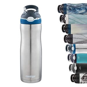 contigo ashland chill autospout water bottle with flip straw, stainless steel thermal drinking bottle,leakproof,grey, blue, 590 ml