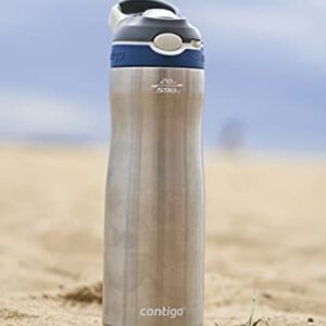 Contigo Ashland Chill Autospout Water Bottle with Flip Straw, Stainless Steel Thermal Drinking Bottle,Leakproof,Grey, BLue, 590 ml